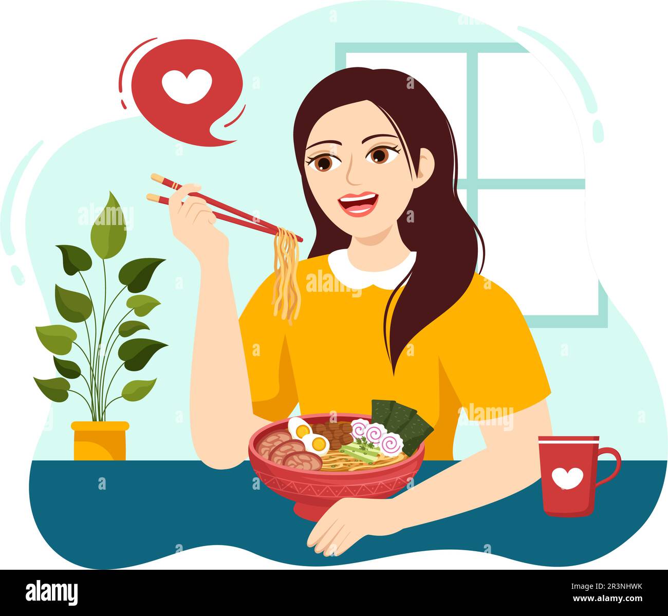 Ramen Vector Illustration of Japanese Food with Noodle, Chopsticks ...