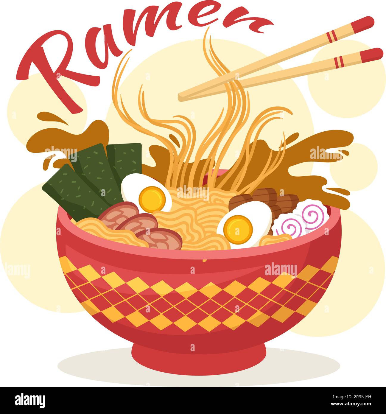 Ramen Vector Illustration of Japanese Food with Noodle, Chopsticks ...