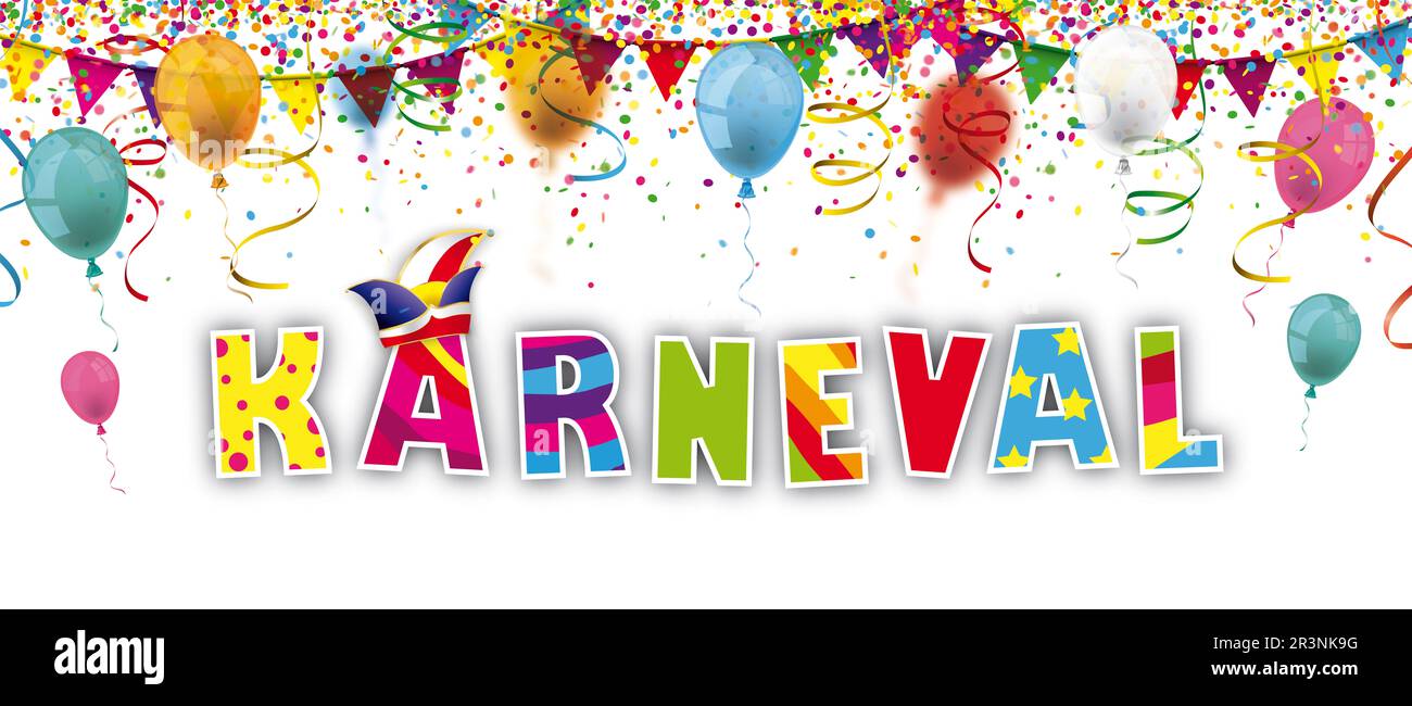 Karneval Confetti Balloons Ribbons Festoon Long Header Stock Photo - Alamy