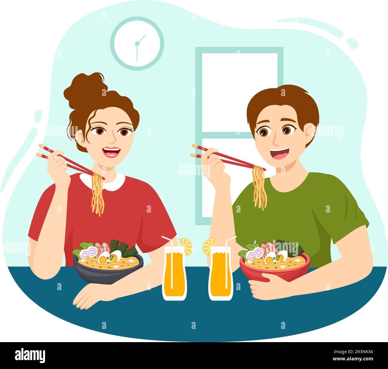 Ramen Vector Illustration of Japanese Food with Noodle, Chopsticks ...