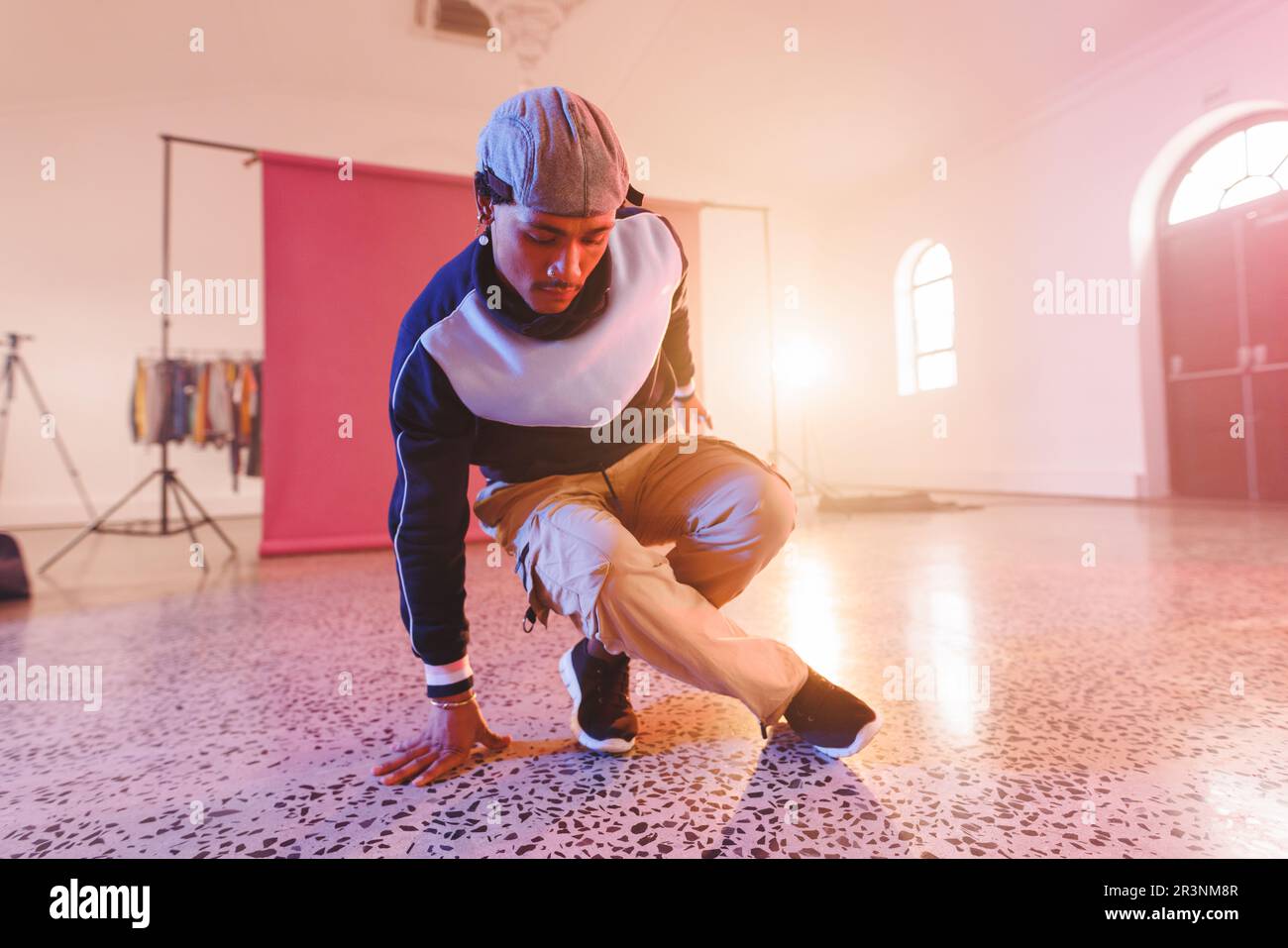 Image of biracial male hip hop dancer in studio Stock Photo - Alamy