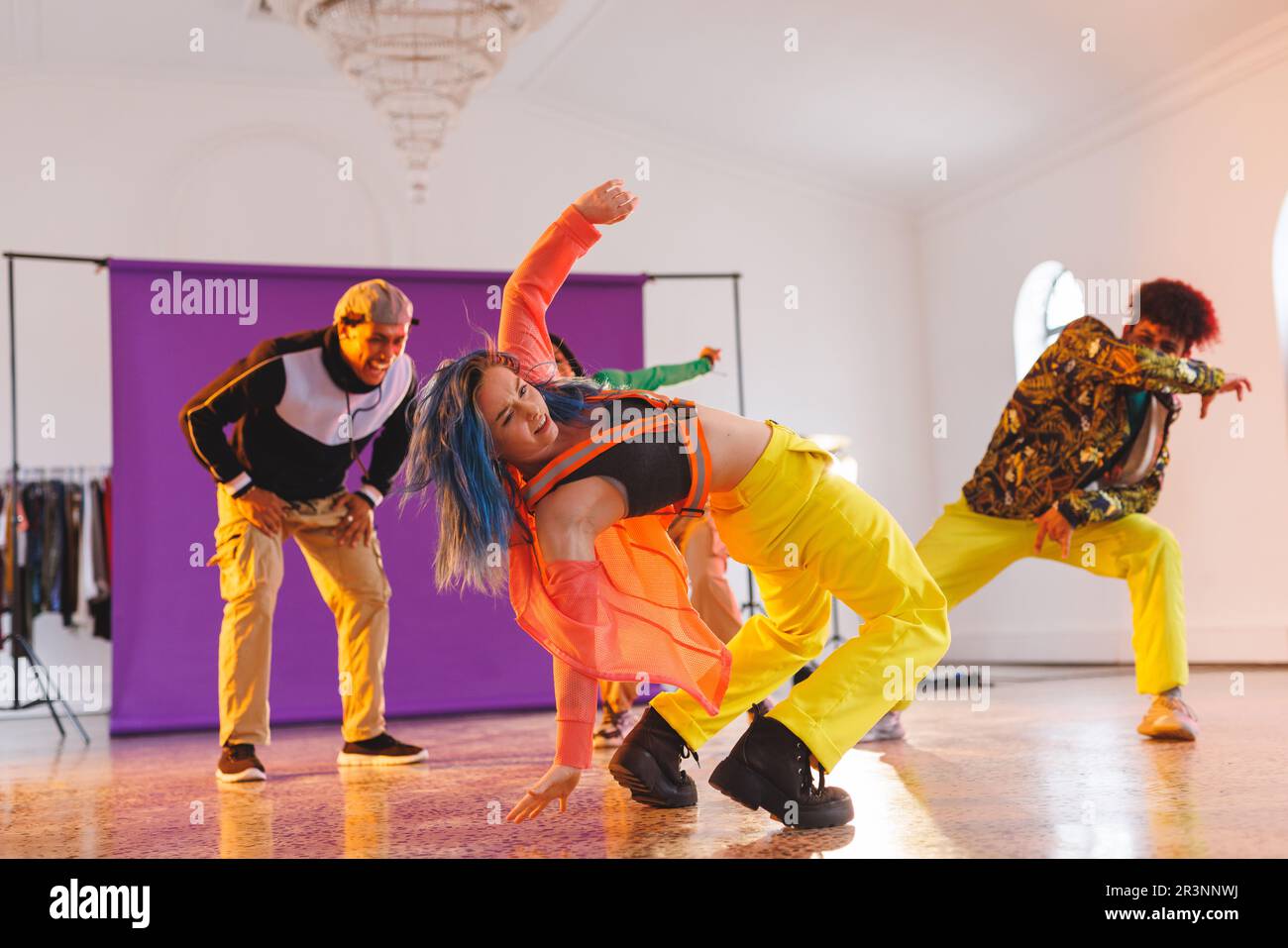 Image of group of group of diverse female and male hip hop dancers ...