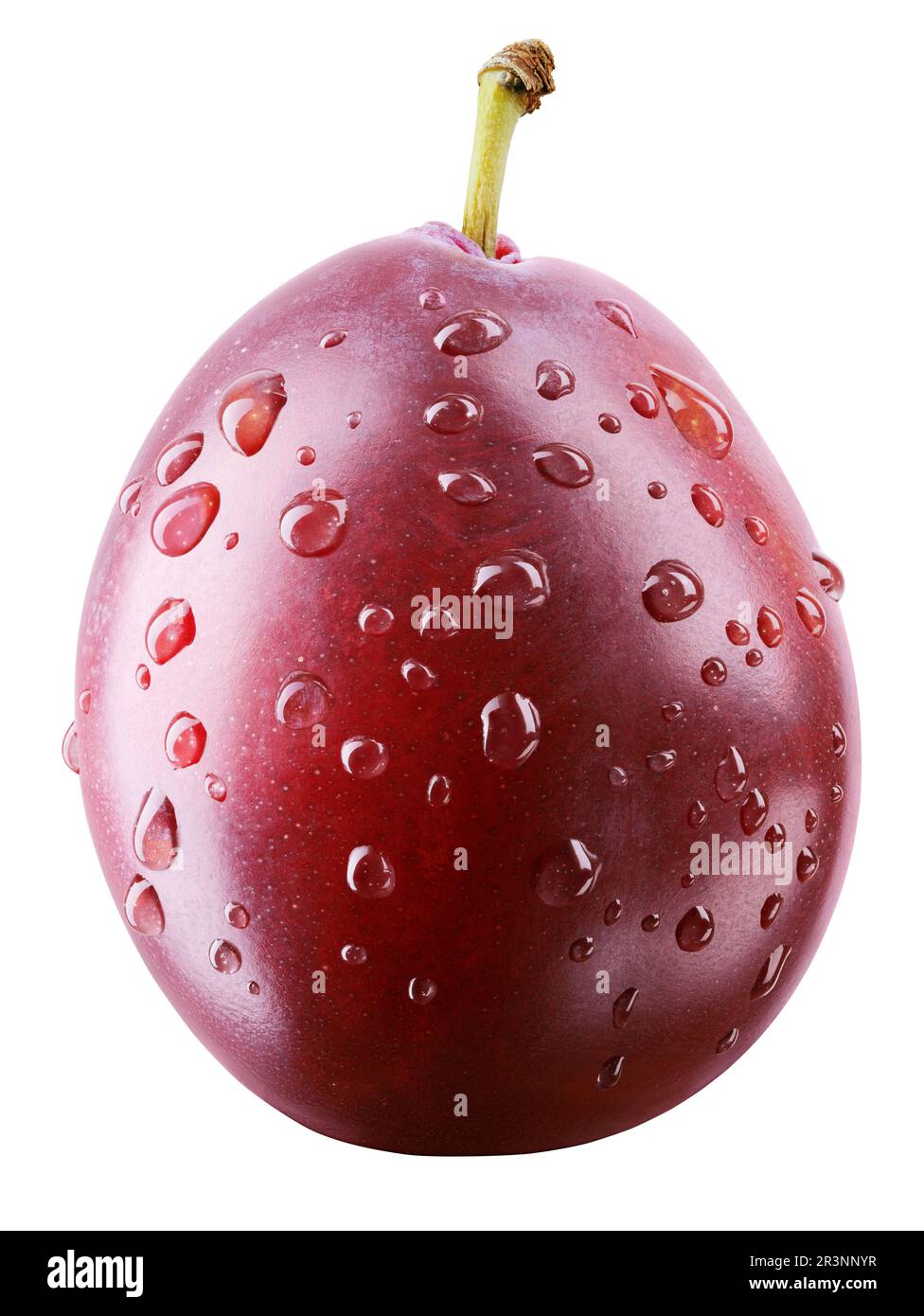 Red plum isolated with drops on white background with clipping path ...