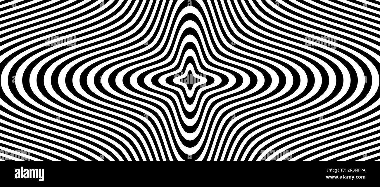 Optical illusion background. Black and white abstract distorted ...