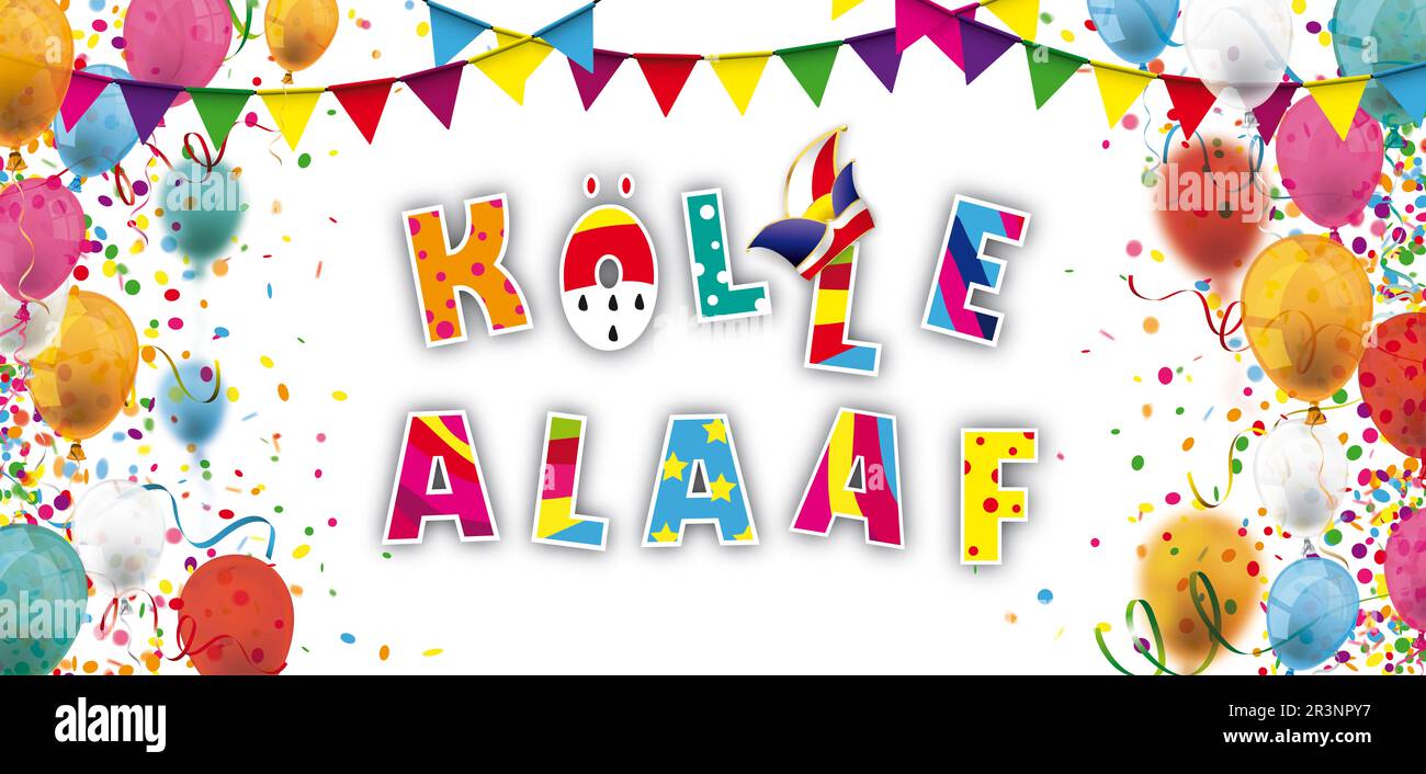 Koelle Alaaf Colored Confetti Balloons Festoons Header Stock Photo - Alamy
