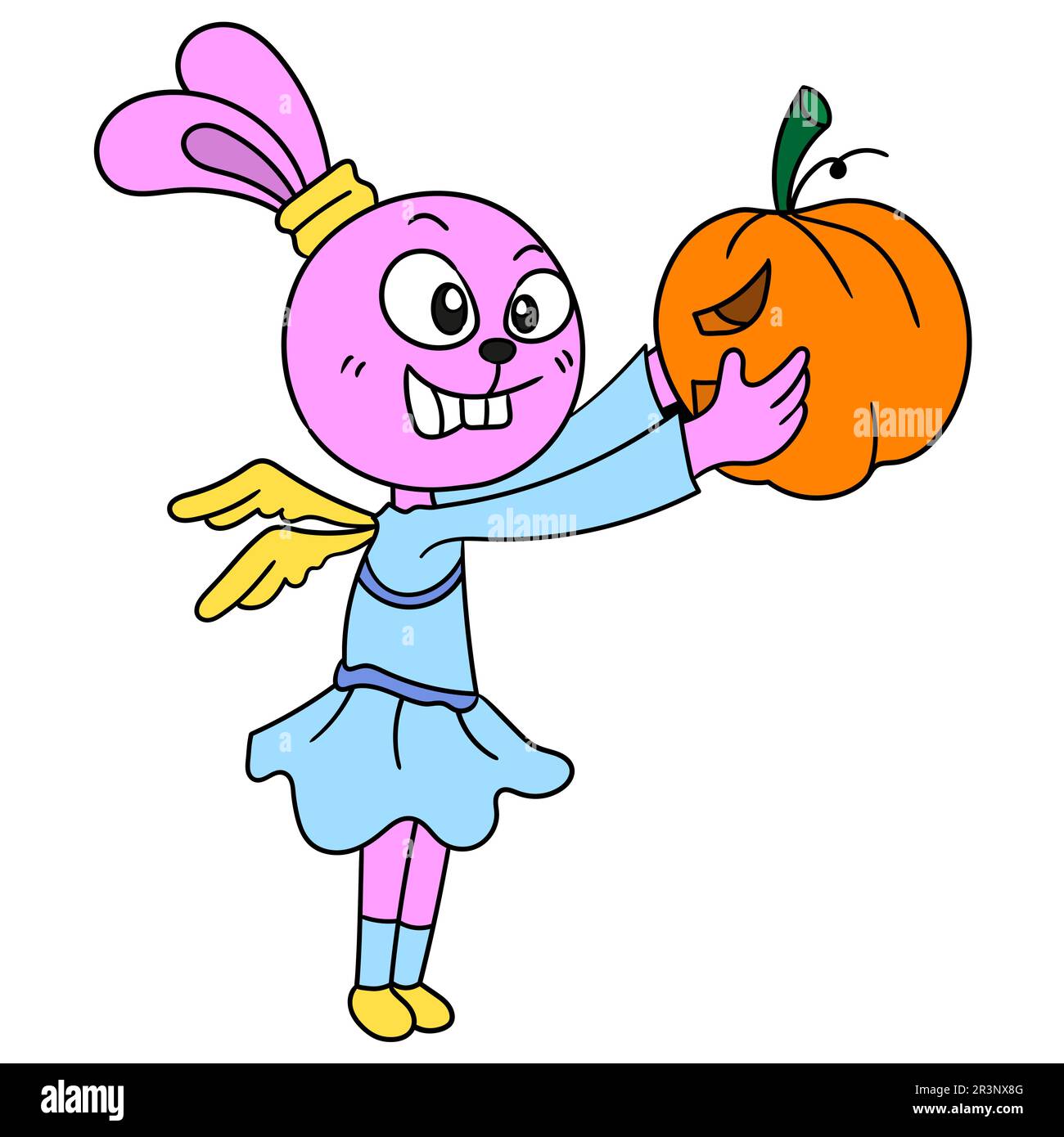 Rabbit and pumpkin halloween celebration. doodle icon image Stock Photo ...