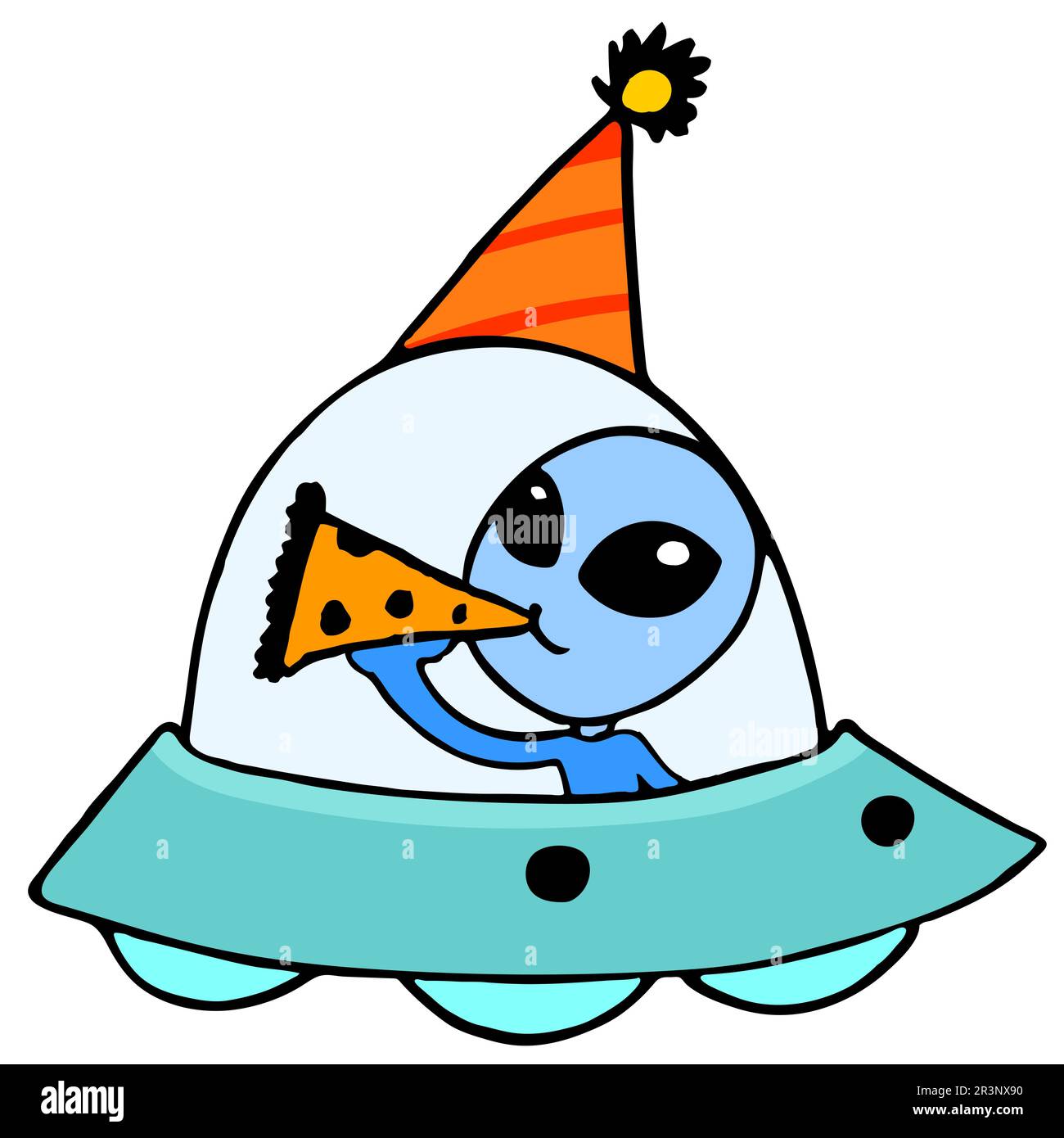 Aliens and flying ufo planes celebrating new year. doodle icon image ...