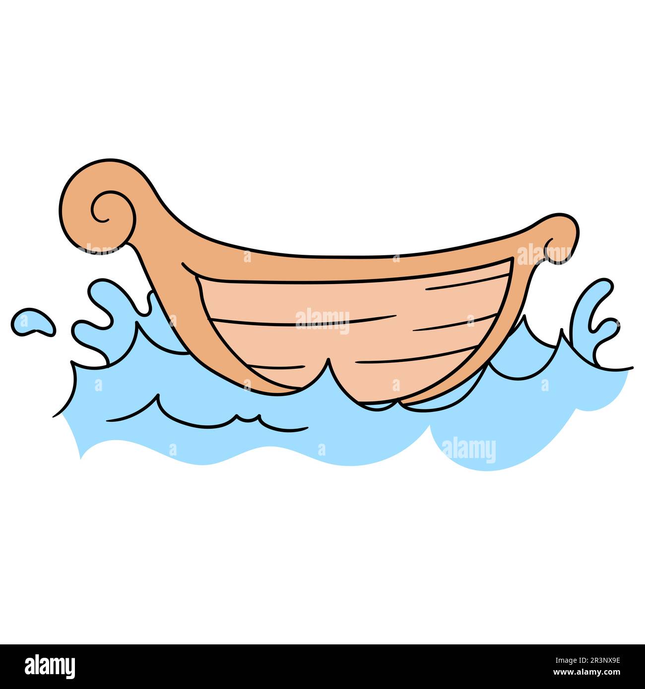 Wooden boat in the middle of the sea. doodle icon image Stock Photo - Alamy