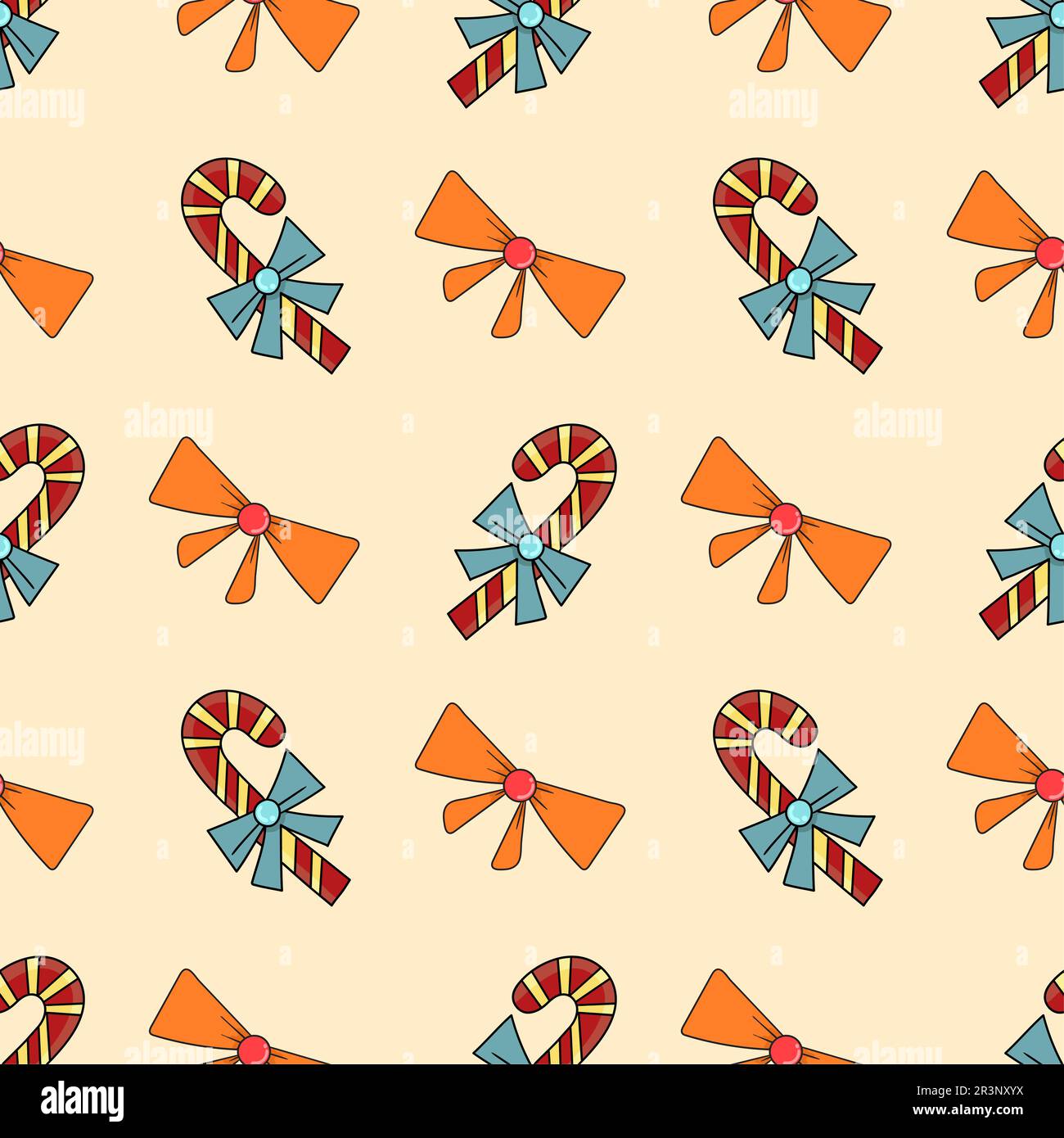 Christmas candy cane decoration and seamless ribbon background.repeat ...