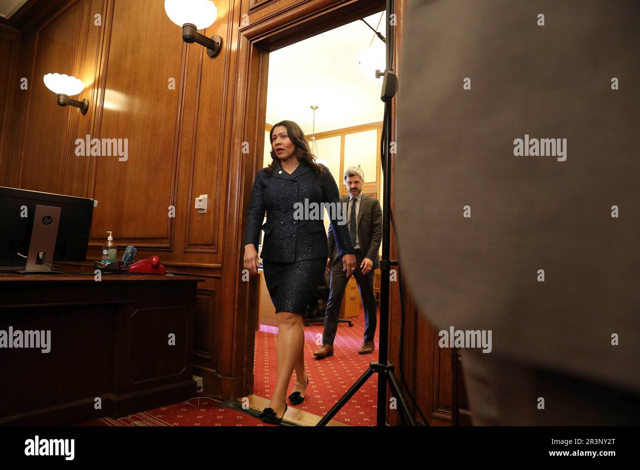 Mayor London Breed arrives to a press conference to speak about the ...