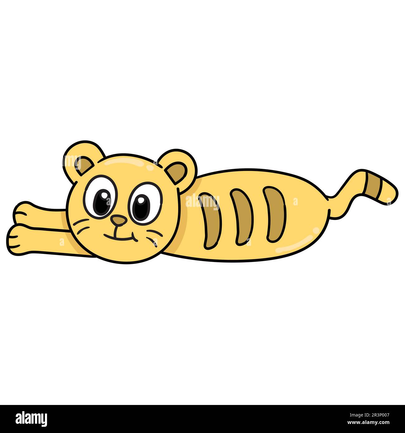 The cat is lying lazily doodle kawaii. doodle icon image Stock Photo ...