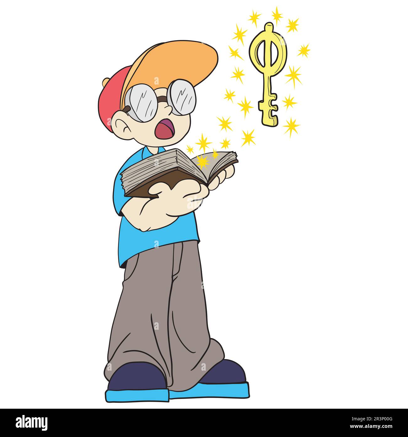 Boy and magic key in a book. kawaii doodle image. doodle icon image ...