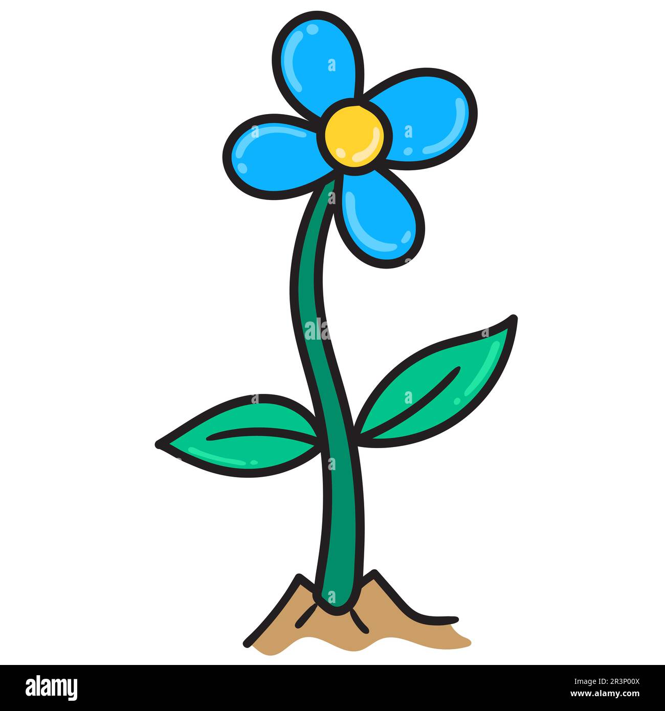 Blue sunflowers bloom blushed doodle kawaii. doodle icon image Stock ...