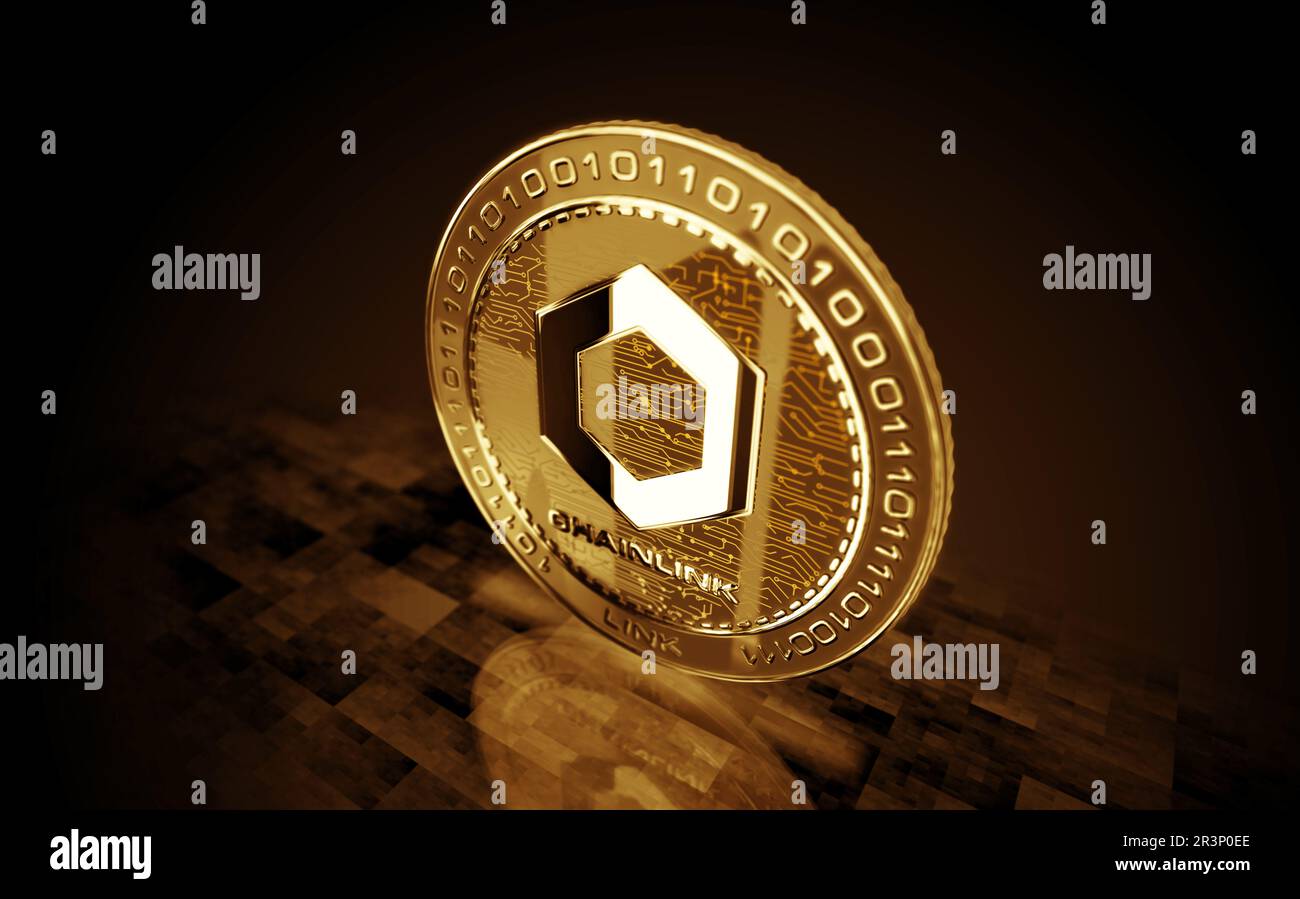 Chainlink LINK cryptocurrency gold coin on green screen background ...