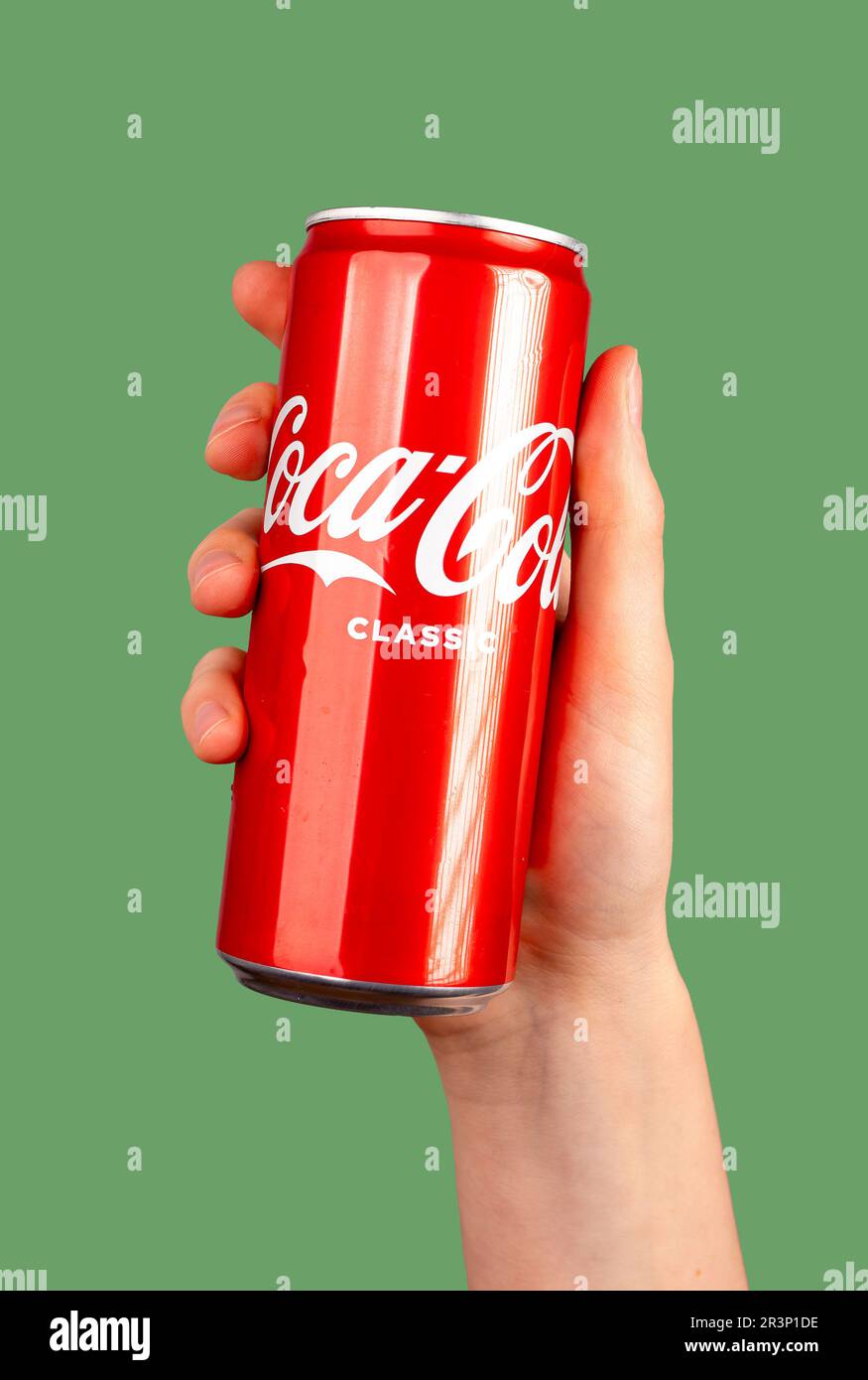 Berlin Germany May 23 2023 Hand holding Cola drink, cold soda beverage ...