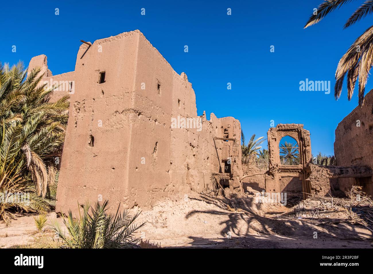 An old kasbah built by the Berbers, with traditional mud brick ...