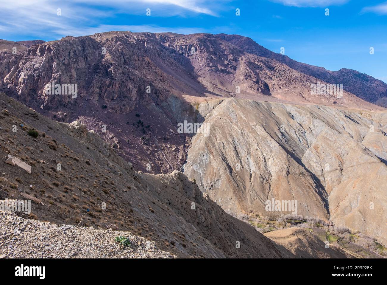 Panoramic view of the Atlas Mountains in Morocco and its curved roads ...