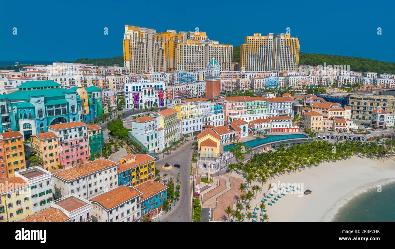 Aerial view of Sunset ghost town in Phu Quoc island, Vietnam. Fast ...