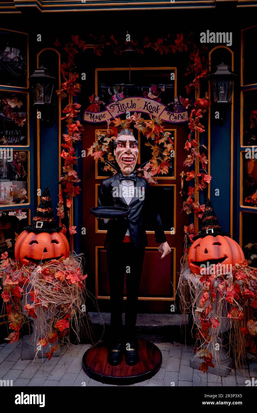 Cafe with Halloween Decorations in a Small Alley - Tourist Attraction ...