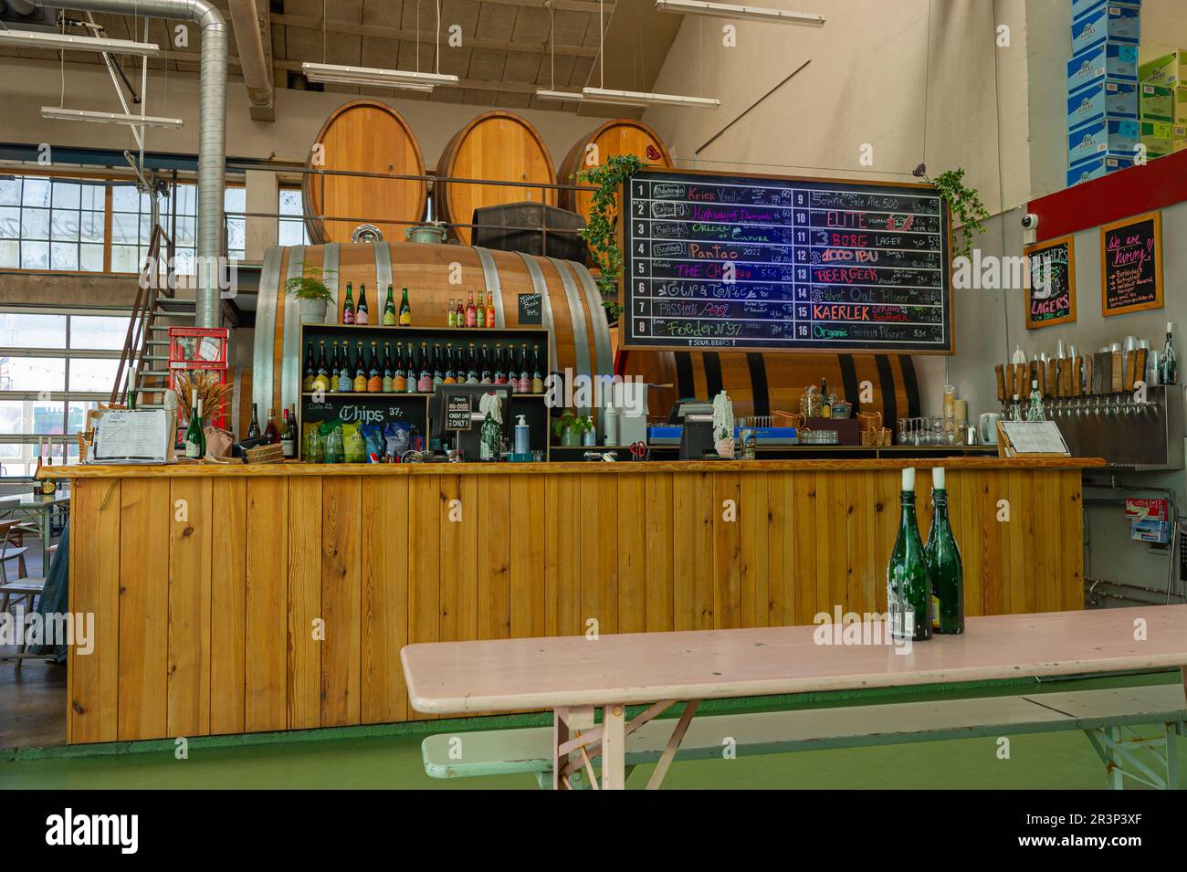 The bar at Mikkeller Baghaven Brewpub, Copenhagen, Denmark Stock Photo ...
