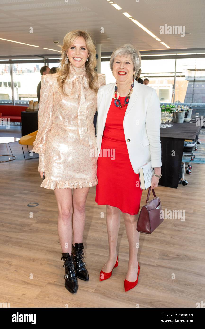 Cleo Watson (left) and former prime minister Theresa May at the launch ...