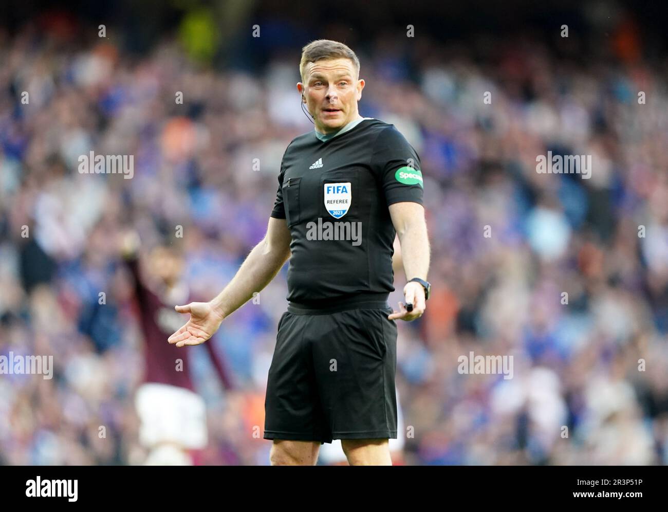 Referee John Beaton during the cinch Premiership match at Ibrox Stadium ...