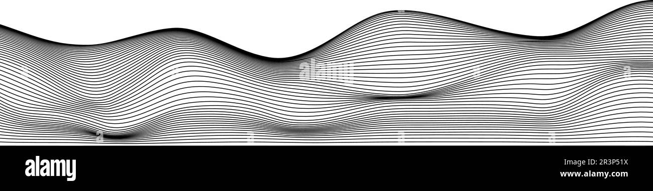 Wavy black lines background. Curve thin stripes pattern. Abstract ...