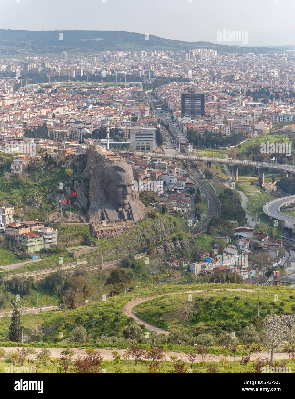 A picture of the Ataturk Mask and the surrounding area of south Izmir ...