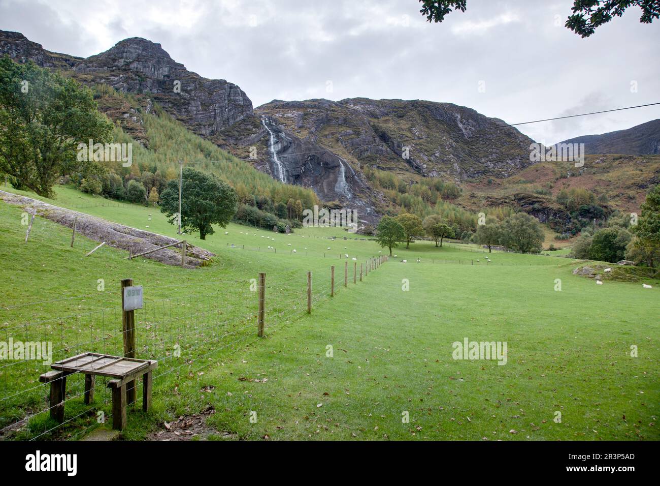Typical Irish landscape with green meadow and waterfall Stock Photo - Alamy