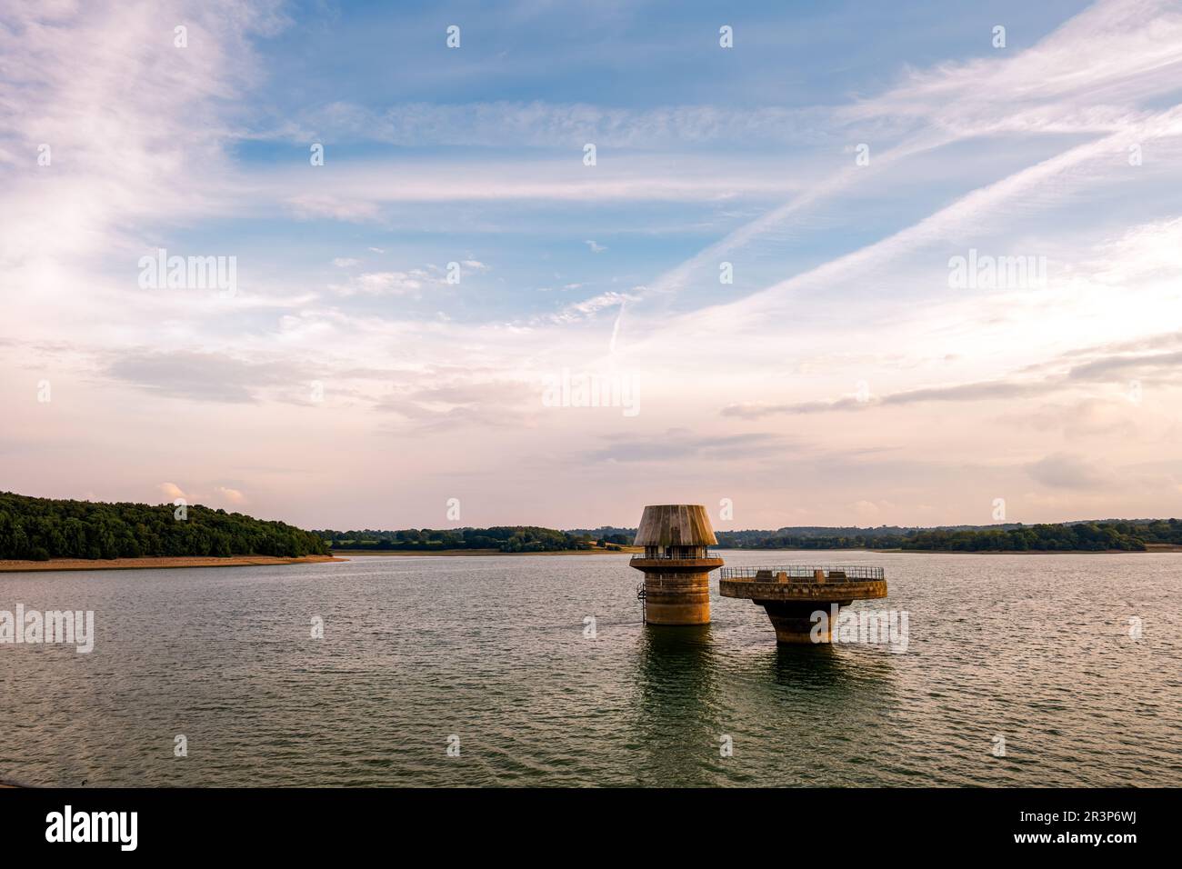 Low water level in Bewl water reservoir, East Sussex, England, in ...