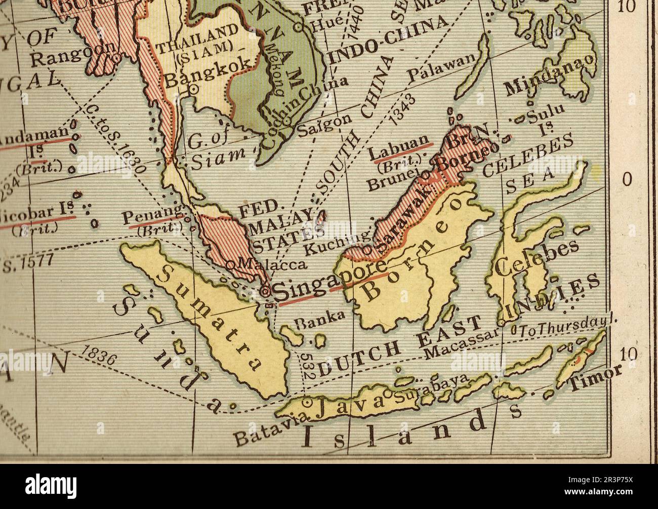 Vintage political map in sepia showing the East Indies Stock Photo - Alamy