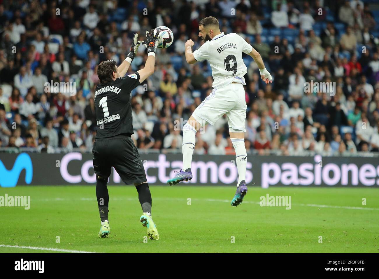 Madrid, Spain. 24th May, 2023. Real Madrid´s Karim Benzema (R) and Rayo ...