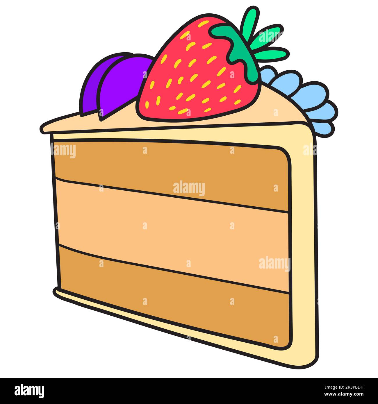 A piece of tart topped with fruit, doodle kawaii. doodle icon image ...