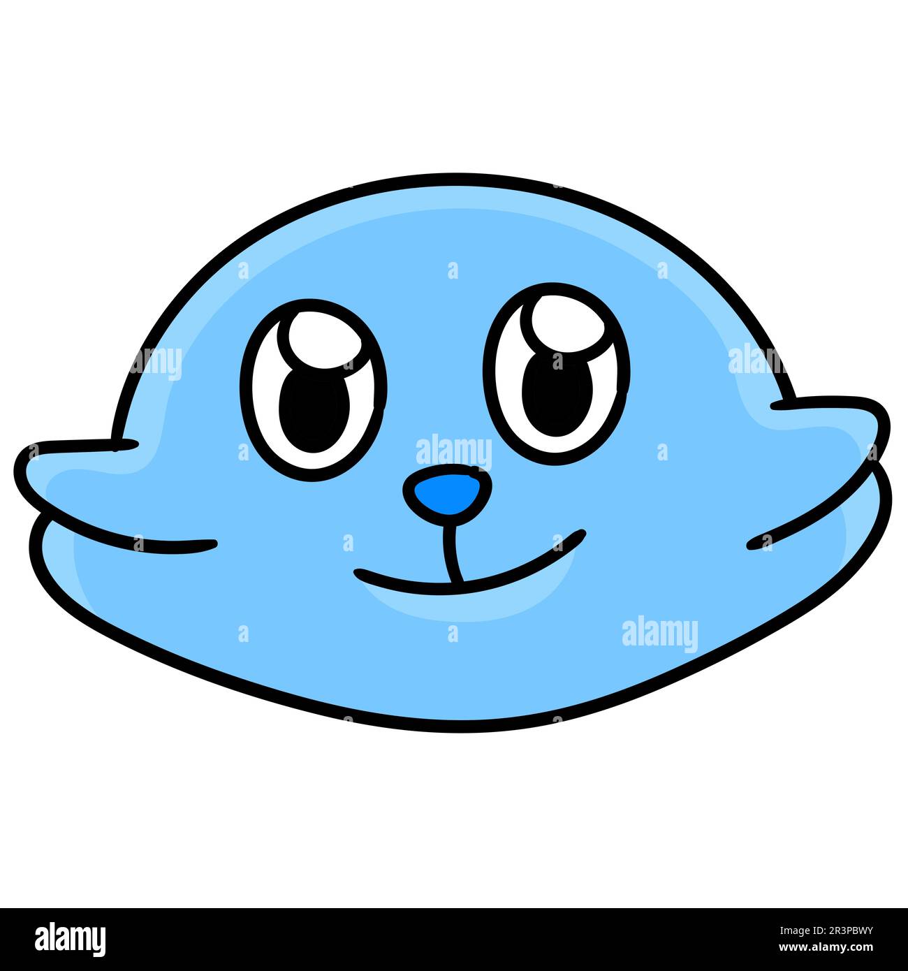 Cute blue creature smiling emoji, doodle kawaii. doodle icon image ...