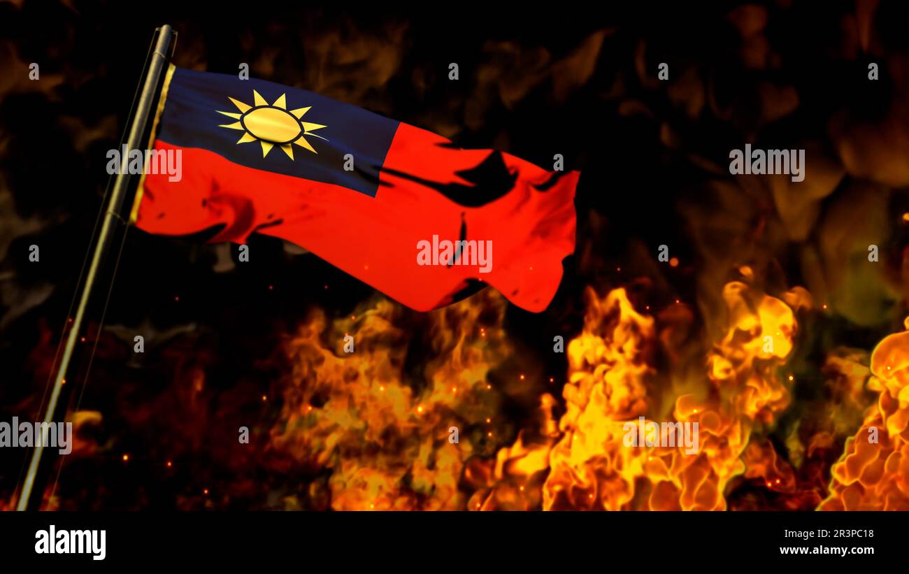 flag of Taiwan Province of China on burning fire background - hard ...