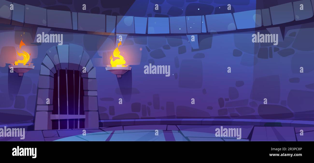 Medieval castle dungeon stone wall game cartoon vector background. Dark ...