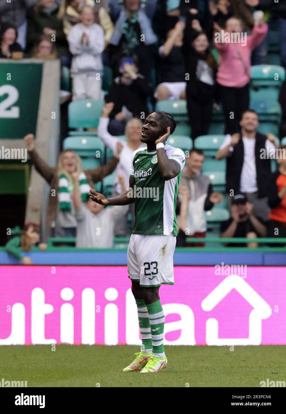 Hibernian's Elie Youan celebrates scoring their side's third goal of ...
