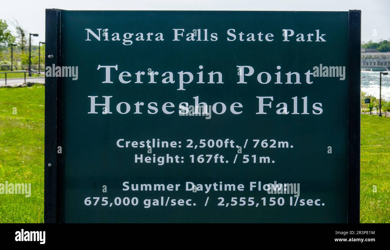 Niagara Falls state park Terrapin point Horseshoe Falls sign in New ...