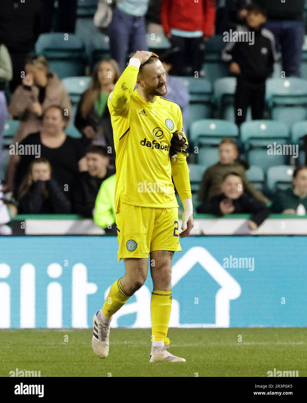 Celtic goalkeeper Scott Bain appears dejected after the cinch ...