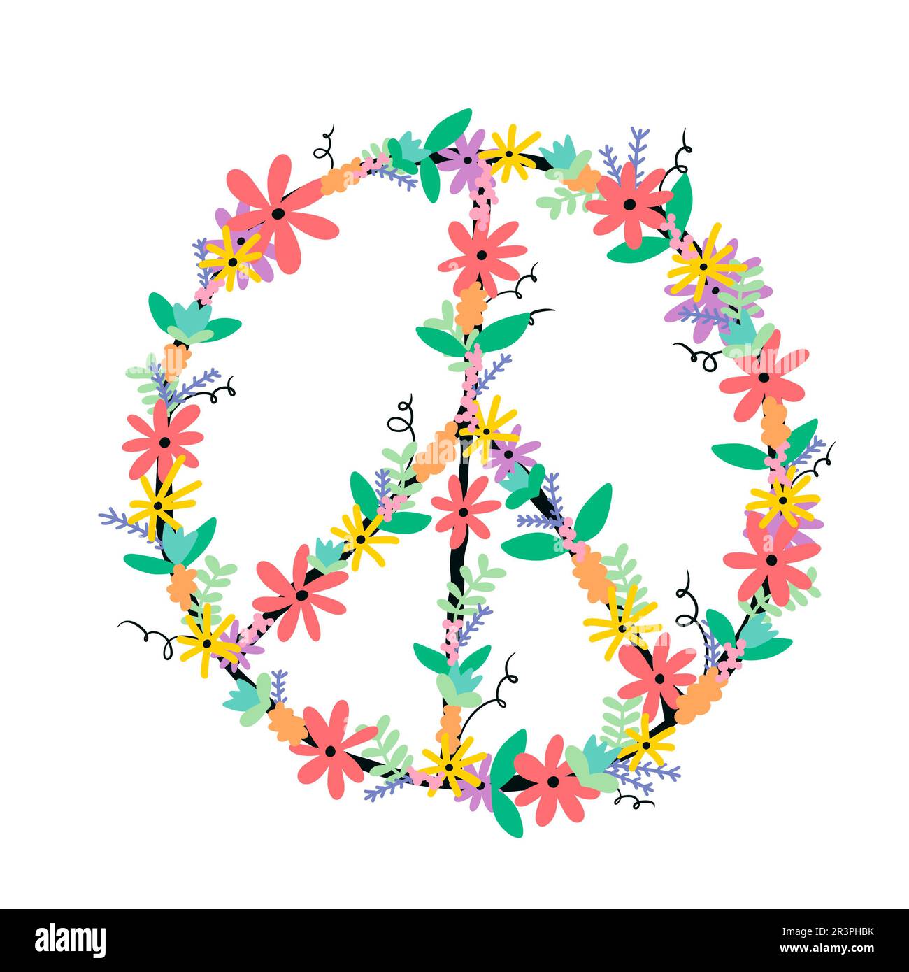 Summer cartoon peace sign and flower for wrapping paper and fabrics and ...
