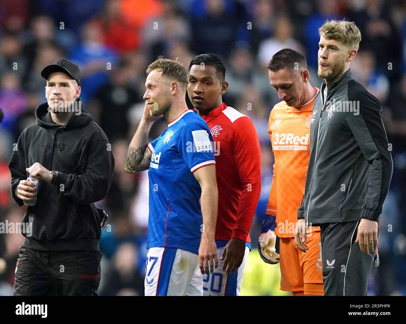Rangers' Ryan Kent, Scott Arfield, Alfredo Morelos, goalkeeper Allan ...