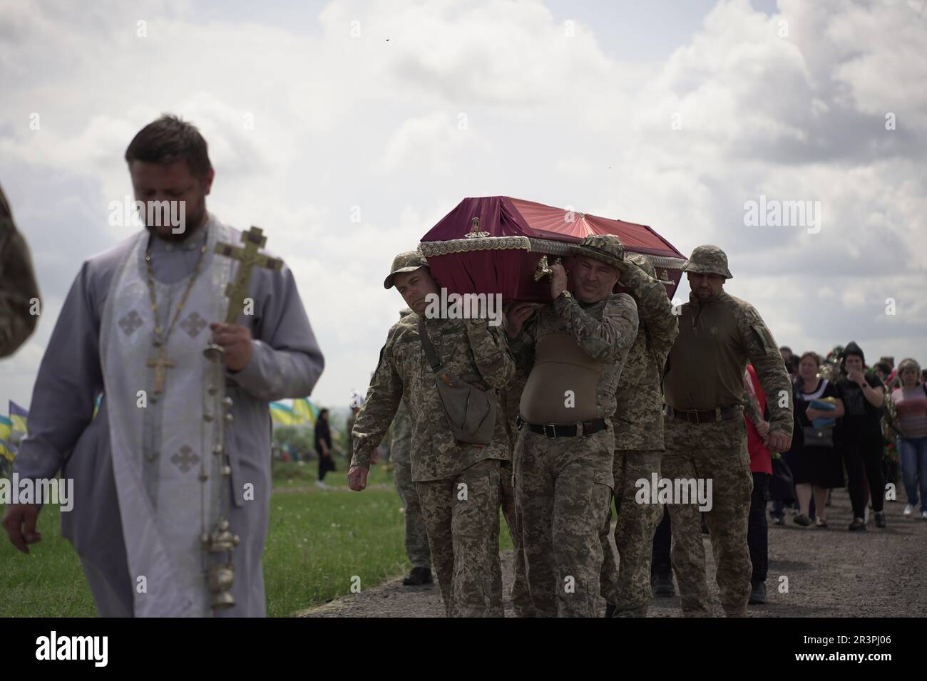 A Christian Orthodox military funeral is held in a Dnipro cemetary for ...