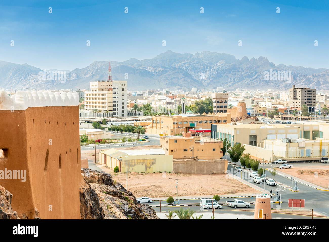 Hail city downtown and walls of Arabian Aarif fortress standing on the ...