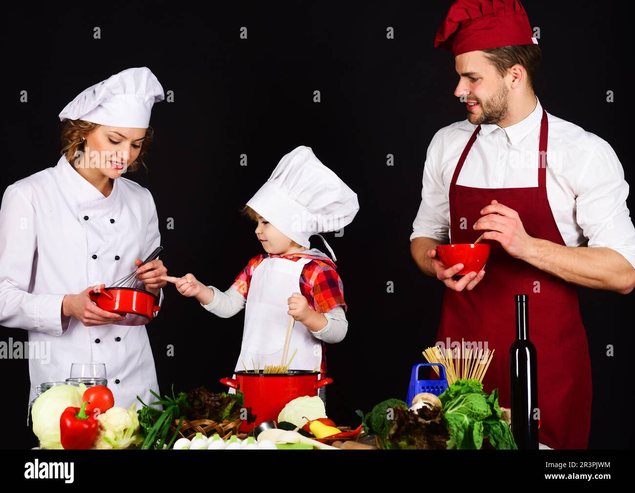 Healthy meal and dinner preparation. Happy family preparing breakfast ...