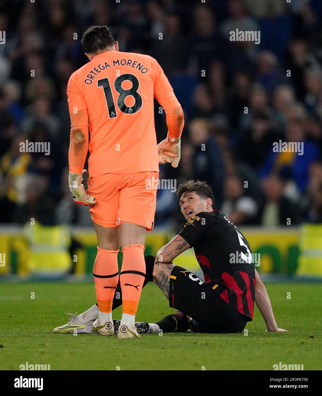 Manchester City's John Stones picks up an injury during the Premier ...