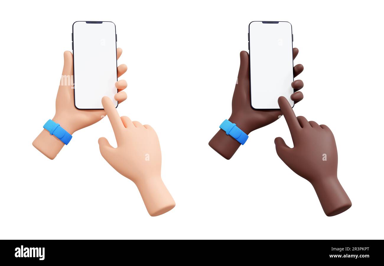 Hand holding mobile phone 3d render illustration set - human hand with ...