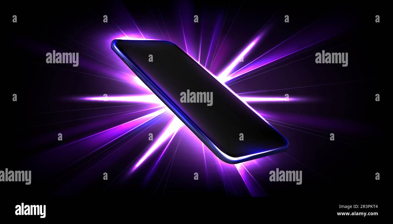 3d mobile phone screen on light glow background. Smartphone futuristic ...