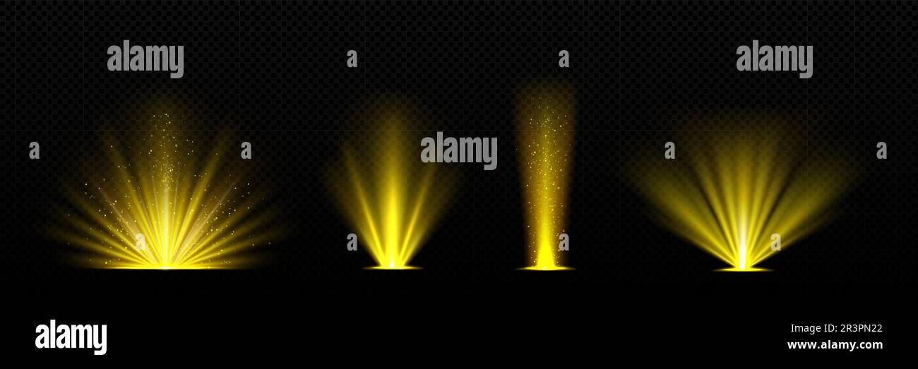 Realistic set of golden light shine isolated on transparent background ...