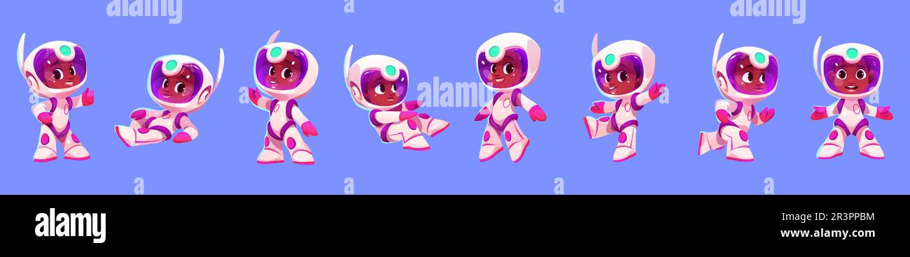 Cartoon set of african american child astronaut isolated on background ...