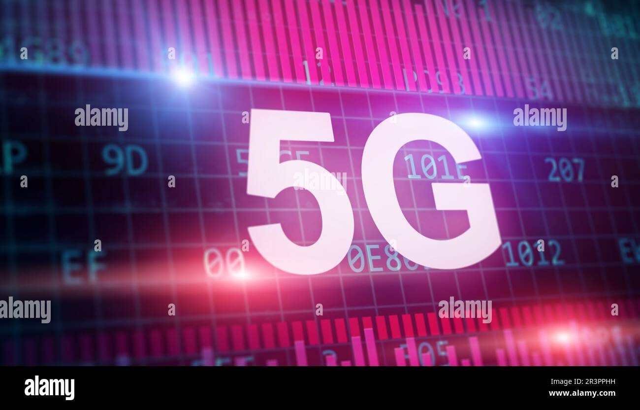 5G Fast speed wireless internet connection and technology concept. 3d ...